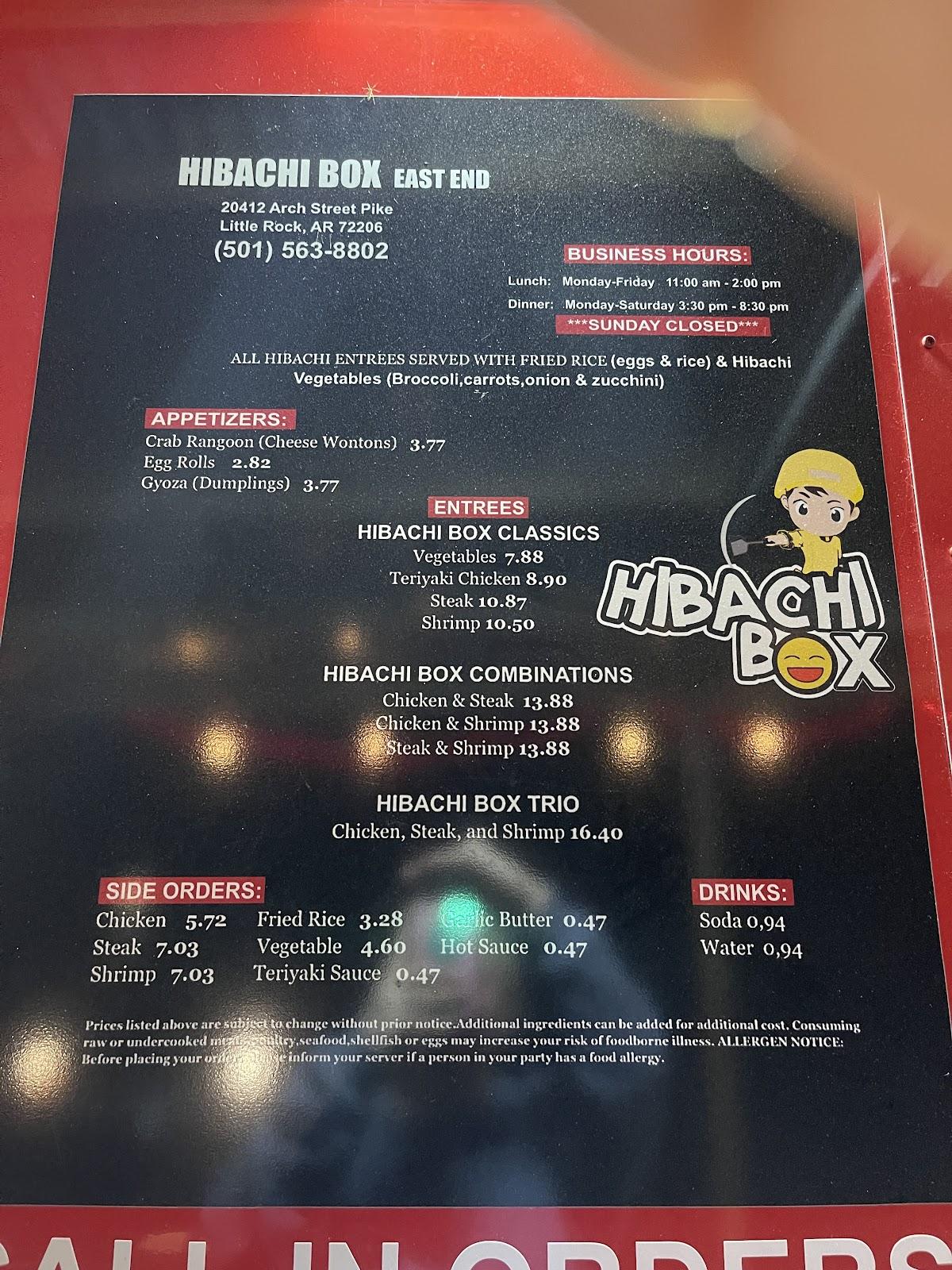 Menu at Hibachi Box restaurant, East End