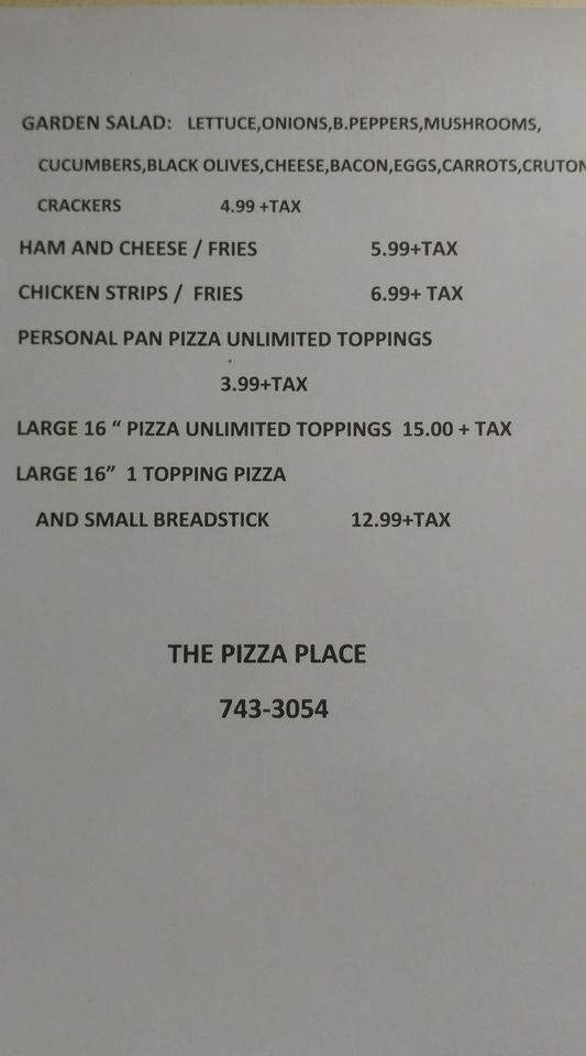 Menu at The Pizza Place restaurant, West Liberty