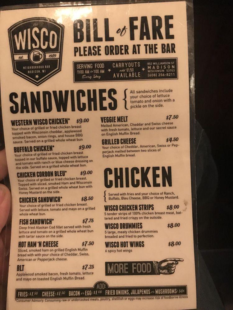 Menu at The Wisco pub & bar, Madison