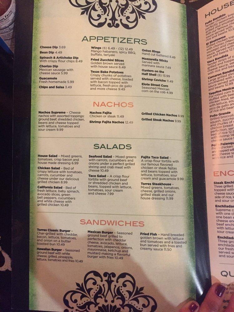 Menu at Torres Mexican Steakhouse, Williamsburg