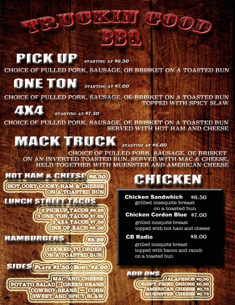 Menu at Truckin Good BBQ, Broken Bow, N US Hwy 259