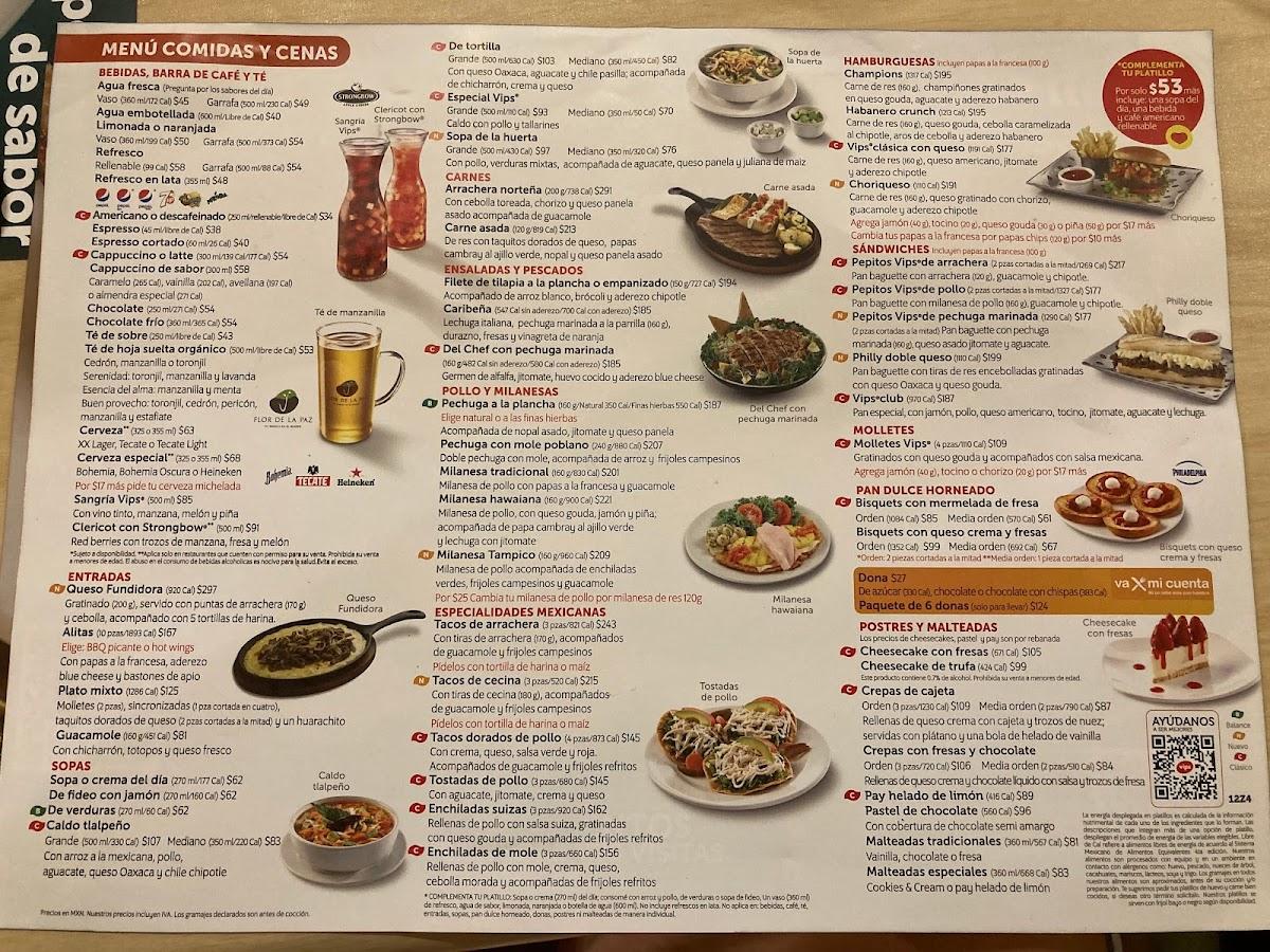 Carta de cafetería Vips, Cancún, Paseo Kukulcán