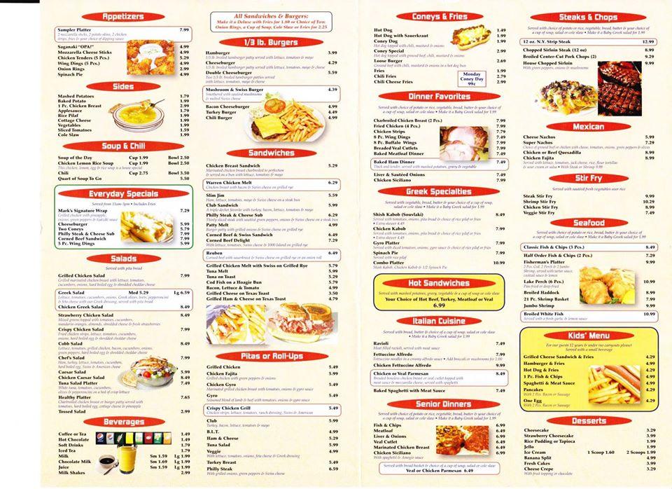 Menu at Warren Coney Grill restaurant, Warren