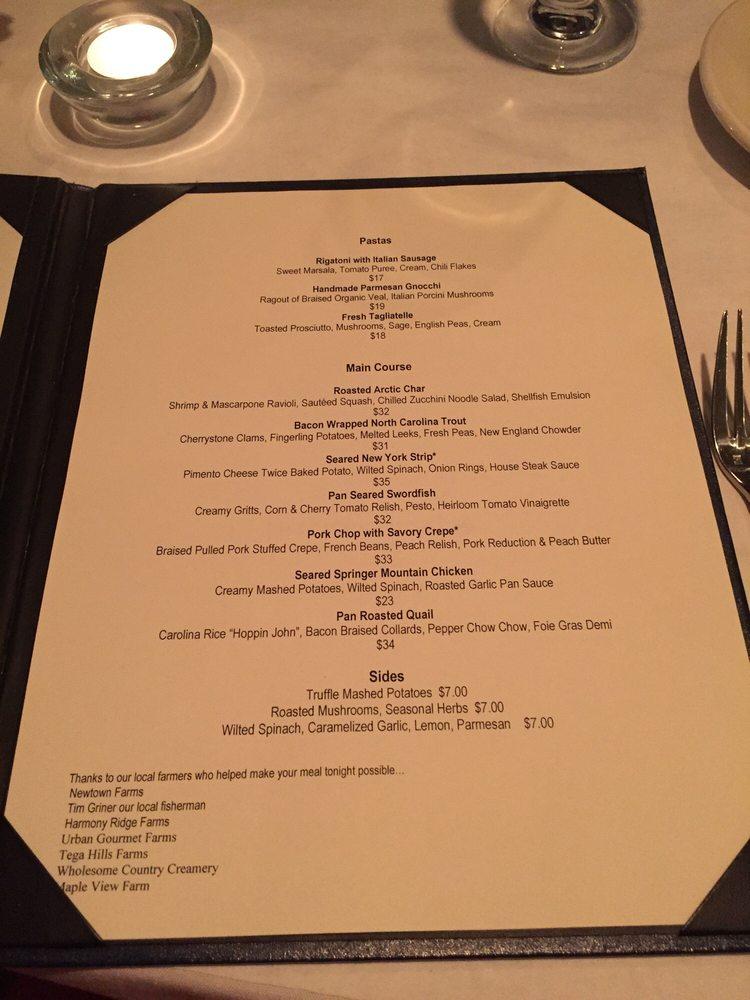 Menu at Barrington's, Charlotte