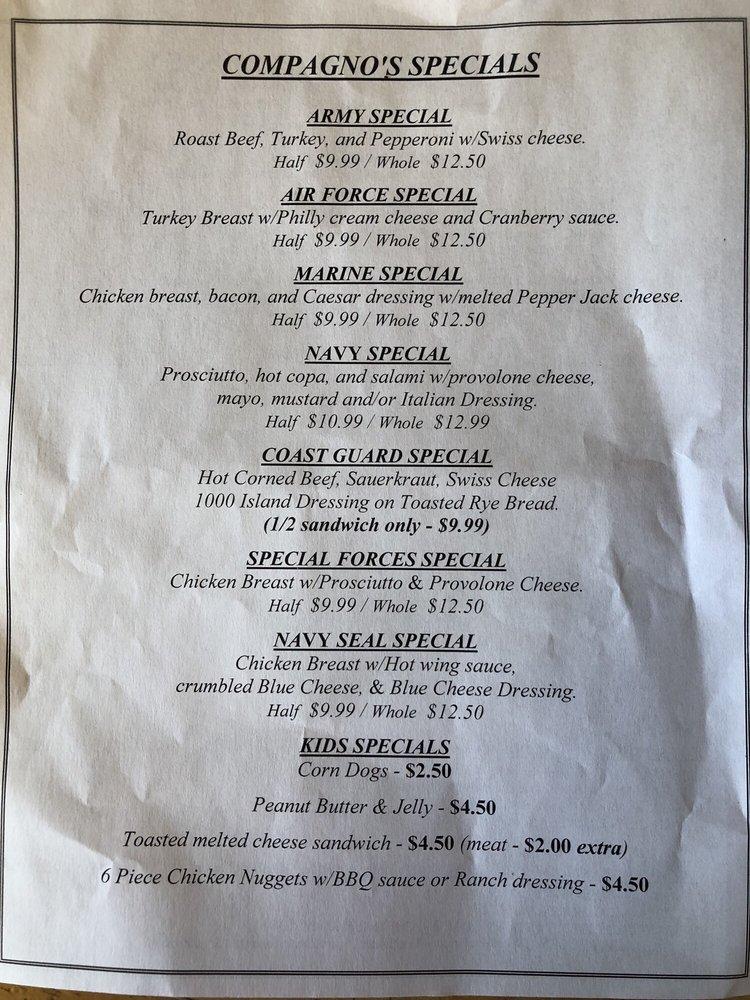 Menu at Compagno's Market & Deli restaurant, Monterey