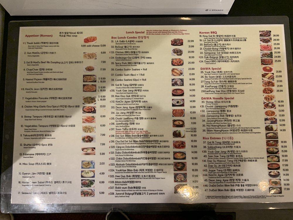 Carta de DAWA Korean Restaurant, West Haven