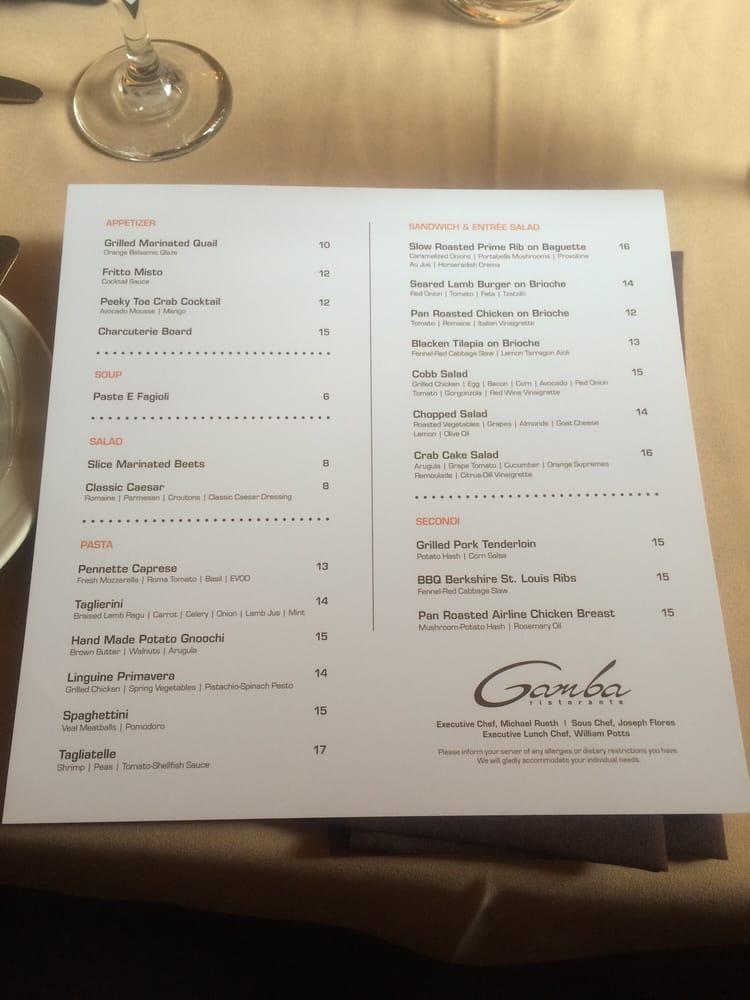 Menu at Gamba Ristorante steakhouse, Merrillville