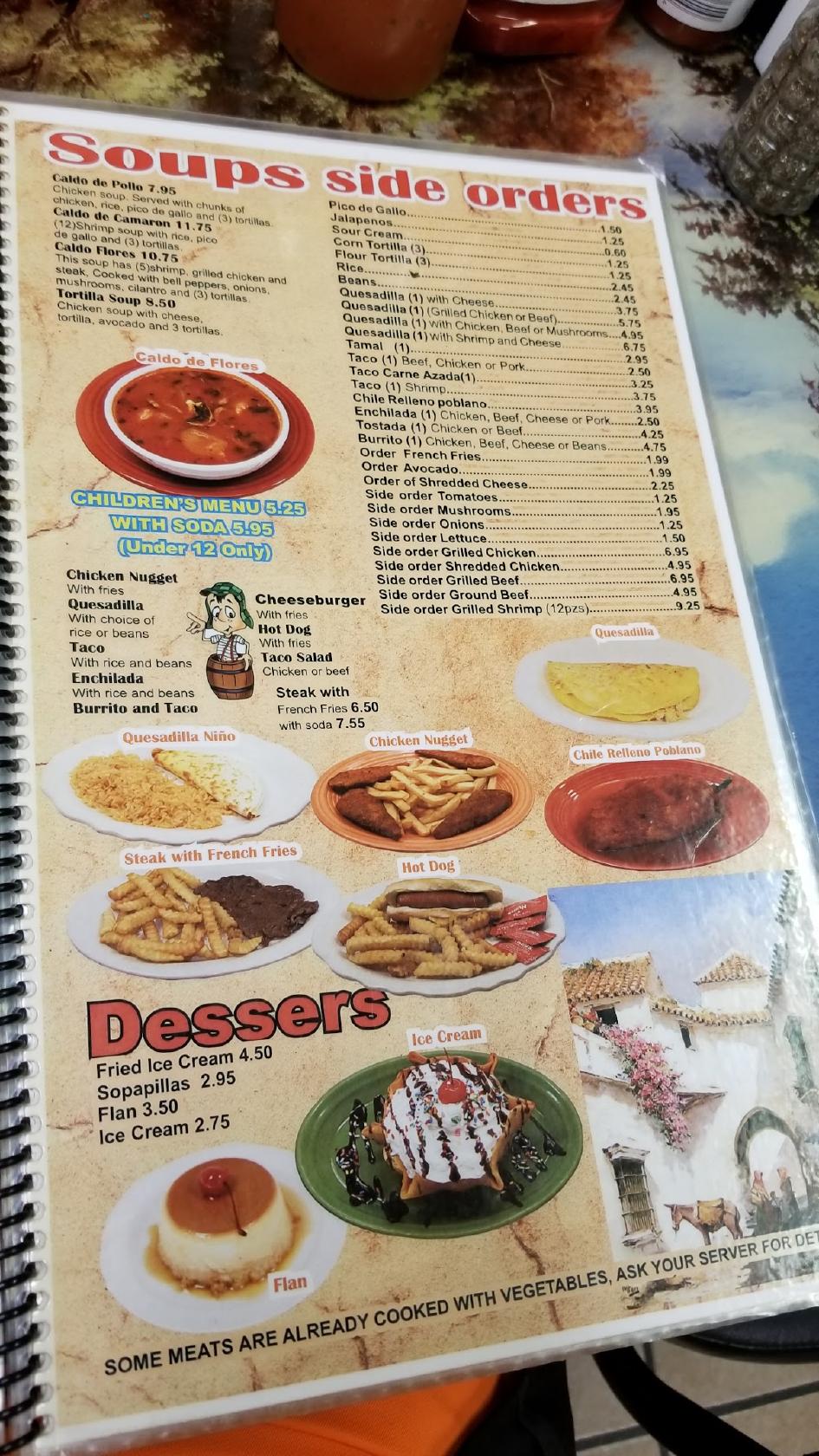 Menu at Las Flores restaurant, Rockwell City