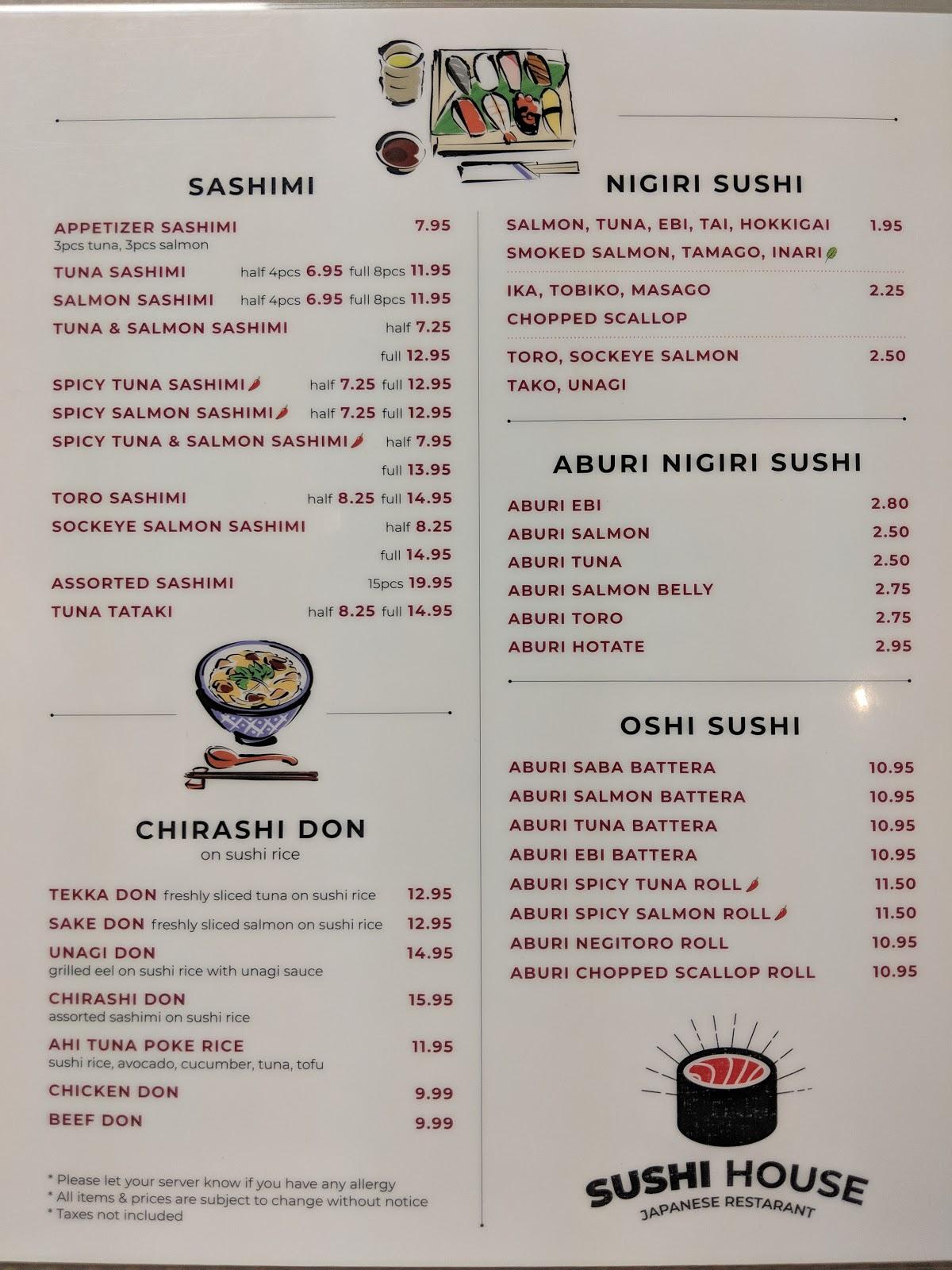 Menu at Sushi House Japanese Restaurant, Pitt Meadows