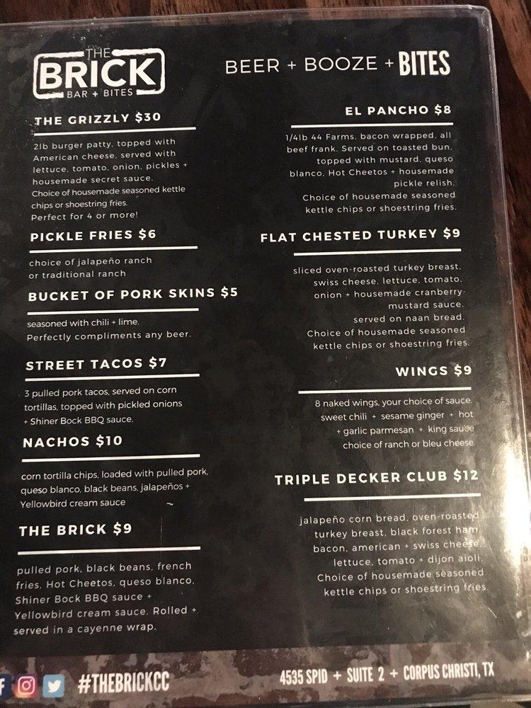 Menu at The Brick Bar & Bites, Corpus Christi