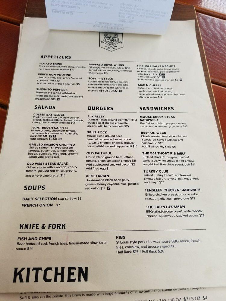 Menu at Colter Bay pub & bar, Buffalo