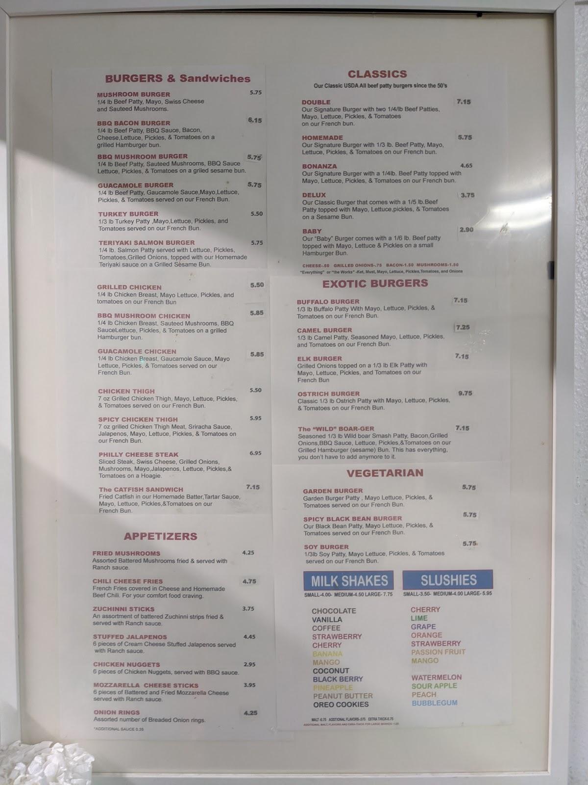 Menu at Cookie's Drive In restaurant, Sacramento