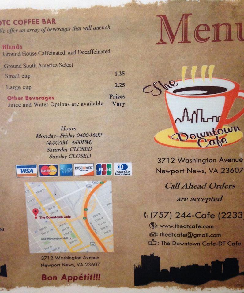 Menu at Downtown Cafe, Newport News