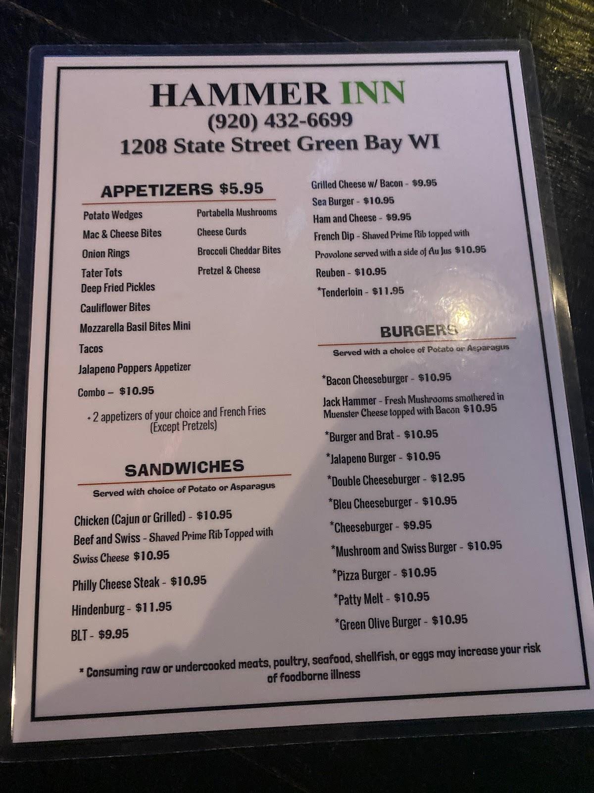 Menu at Hammer Inn pub & bar, Green Bay
