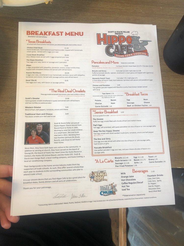 Menu at Hippo Café cafe, Hutto