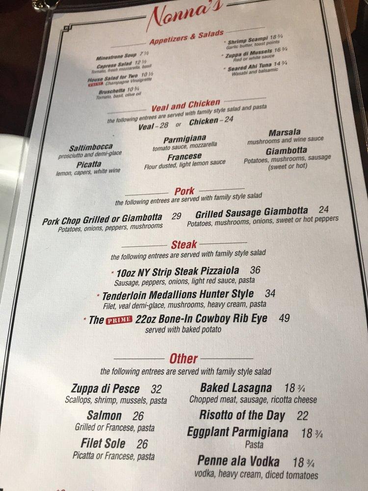 Menu at Nonna's Italian Kitchen restaurant, Edgefield