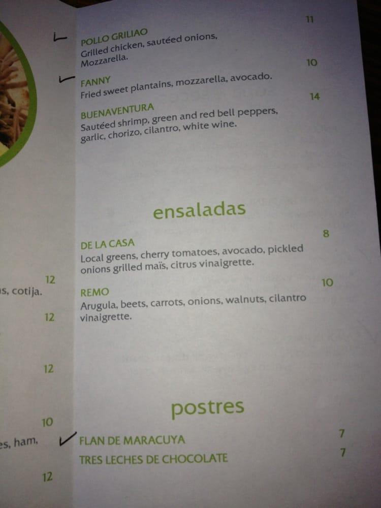 Menu at Maïs Arepas pub & bar, New Orleans