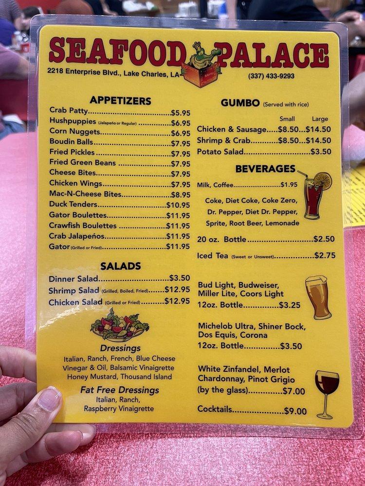 Menu at Seafood Palace restaurant, Lake Charles, Enterprise Blvd