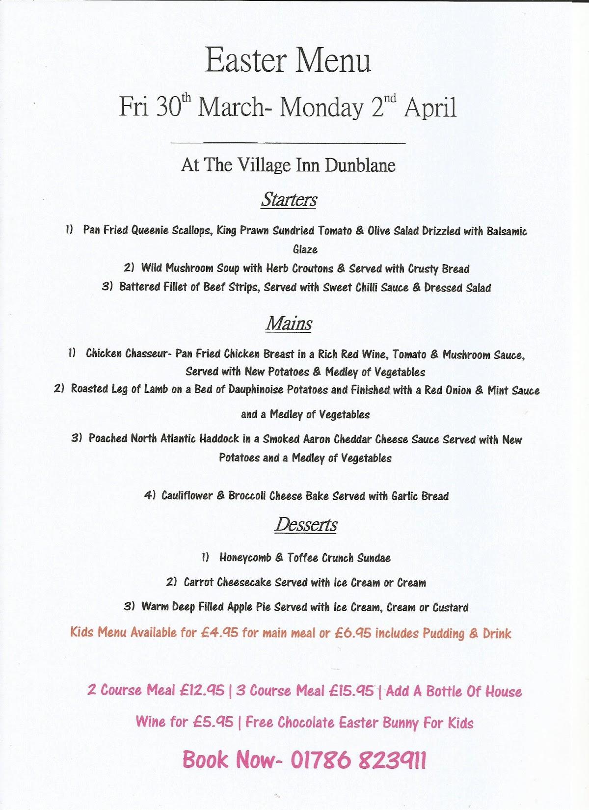 Menu at The Village Inn & Caterers and Ale House pub & bar, Dunblane