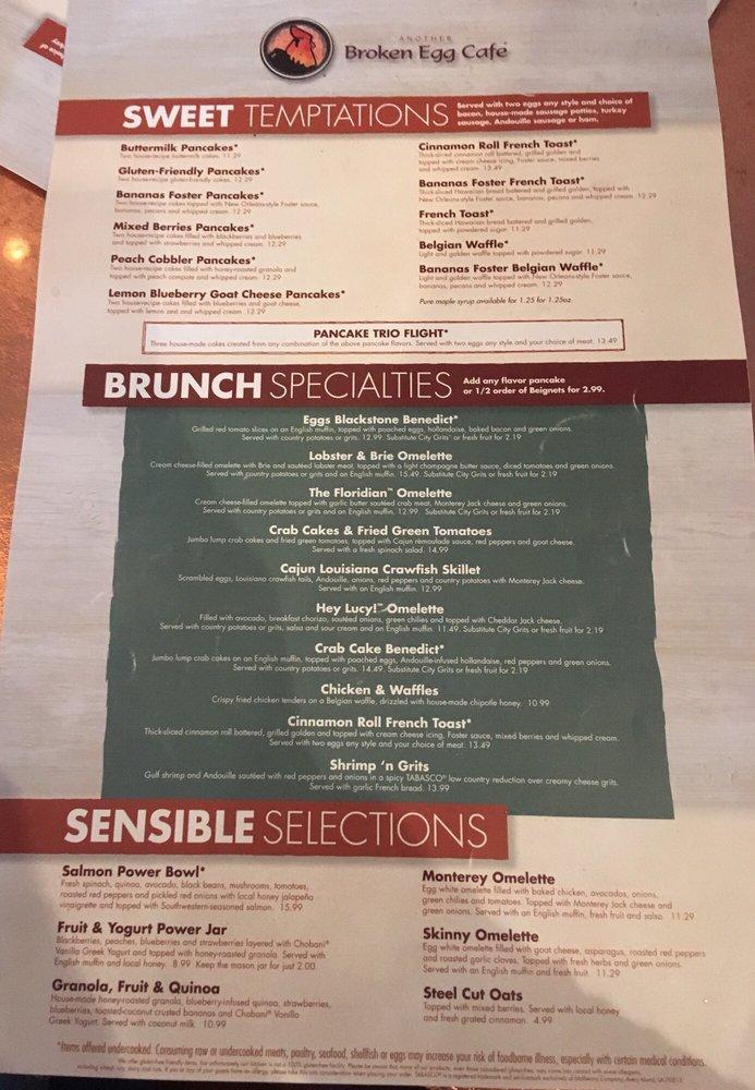Menu at Another Broken Egg Cafe, Memphis, Park Ave