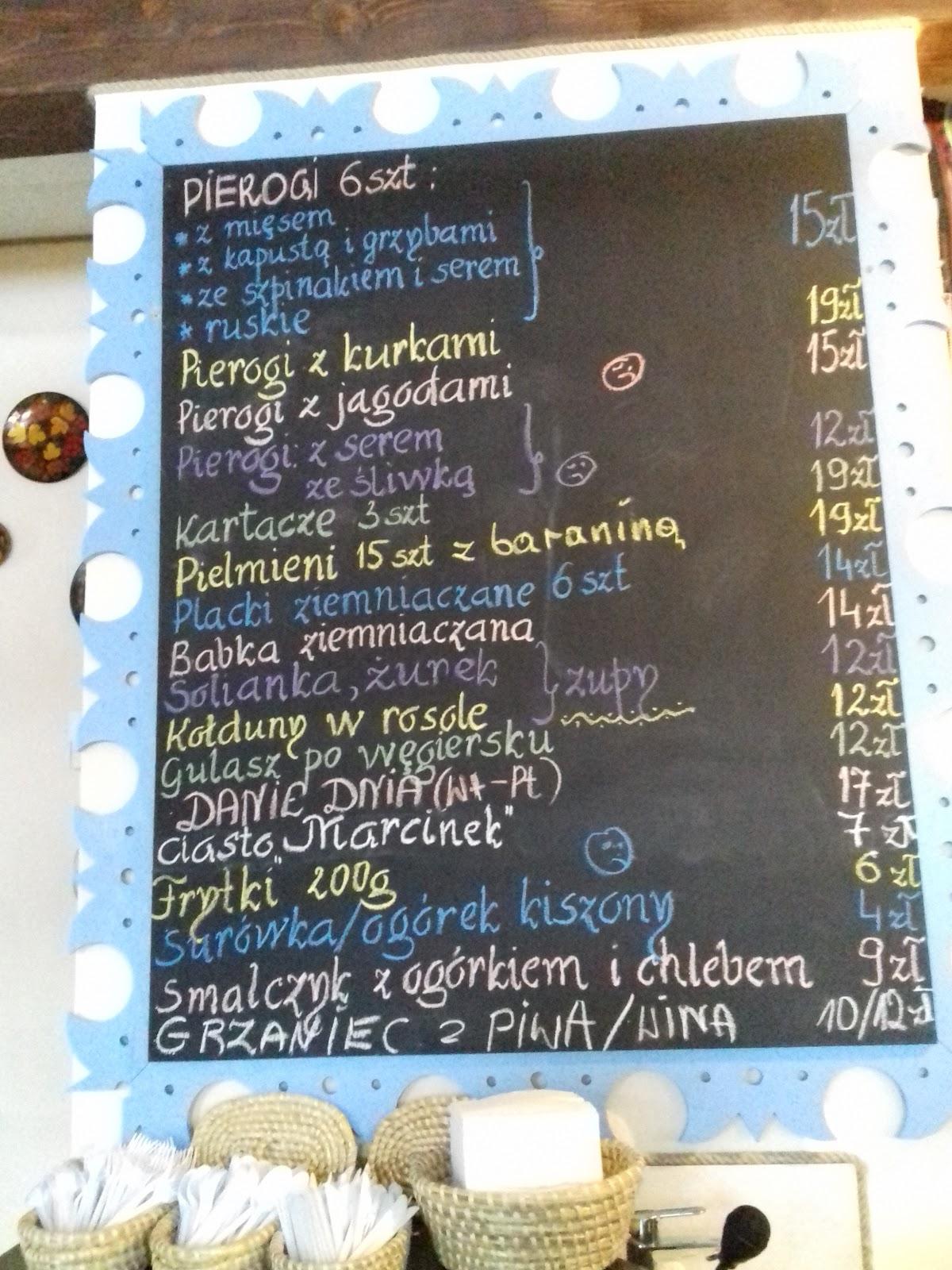 Menu at Babushka Bistro restaurant, Białowieża