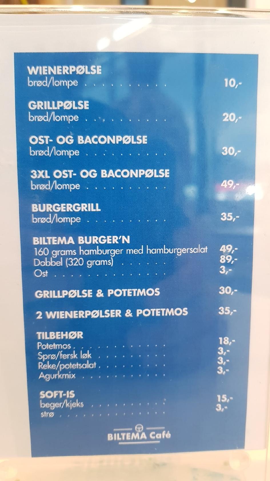 Menu at Biltema Café Lyngdal cafe, Lyngdal