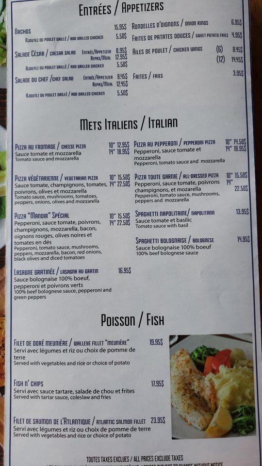 Menu at Brasserie Manoir NDG pub & bar, Montréal, Rue Saint-Jacques