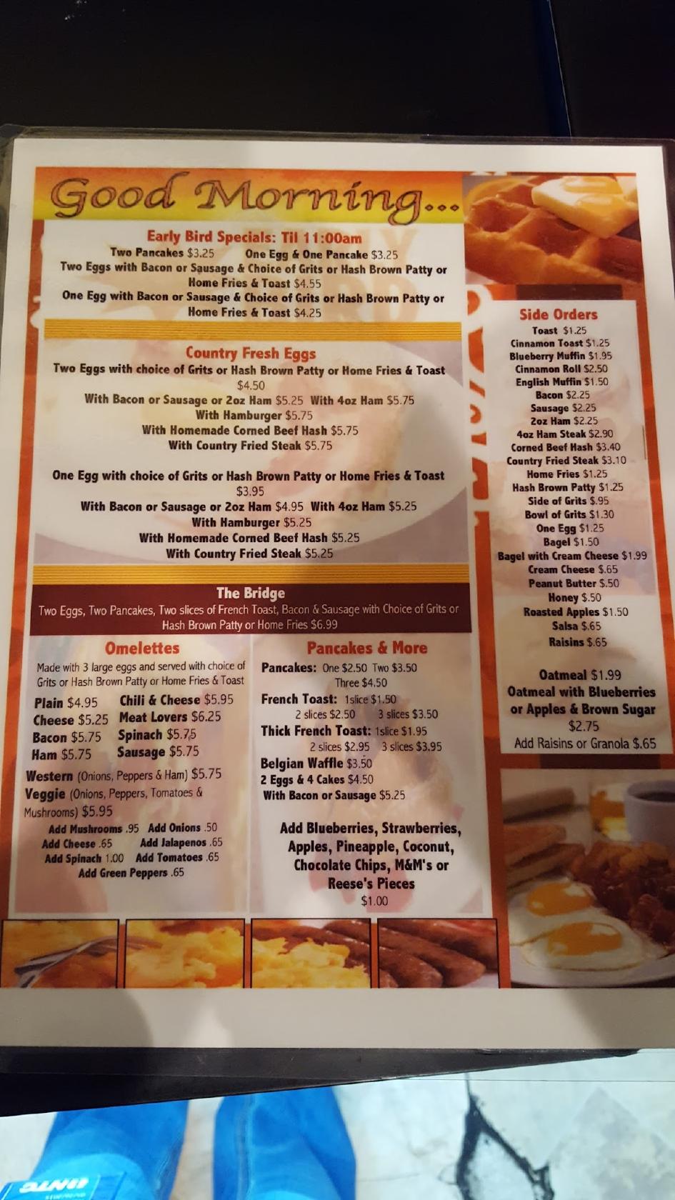Menu at Covered Bridge restaurant, Dunedin