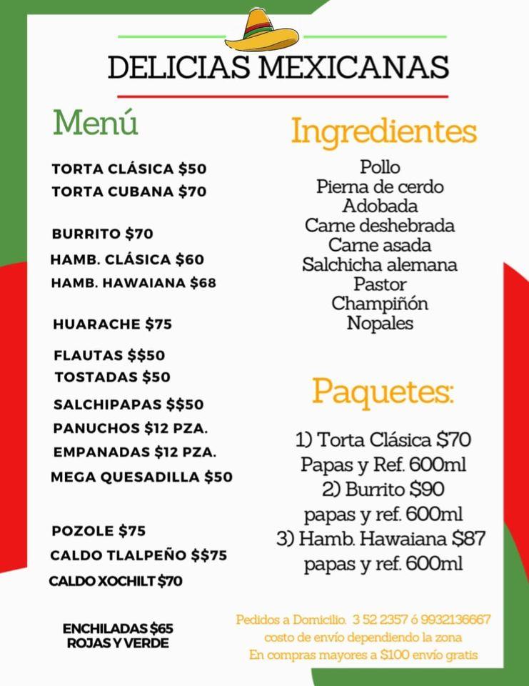 Menu at Delicias mexicanas restaurant, Villahermosa