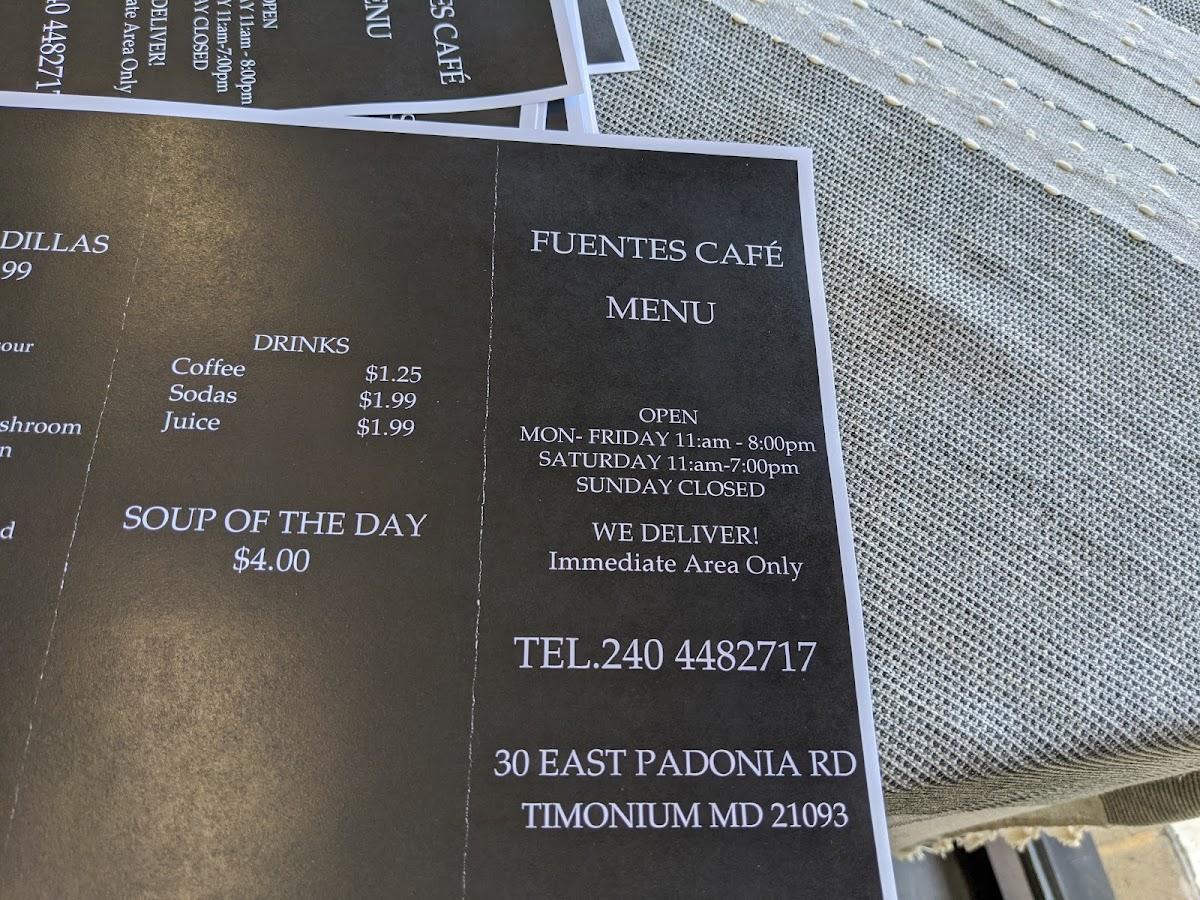 Menu at Fuentes Cafe, Lutherville-Timonium