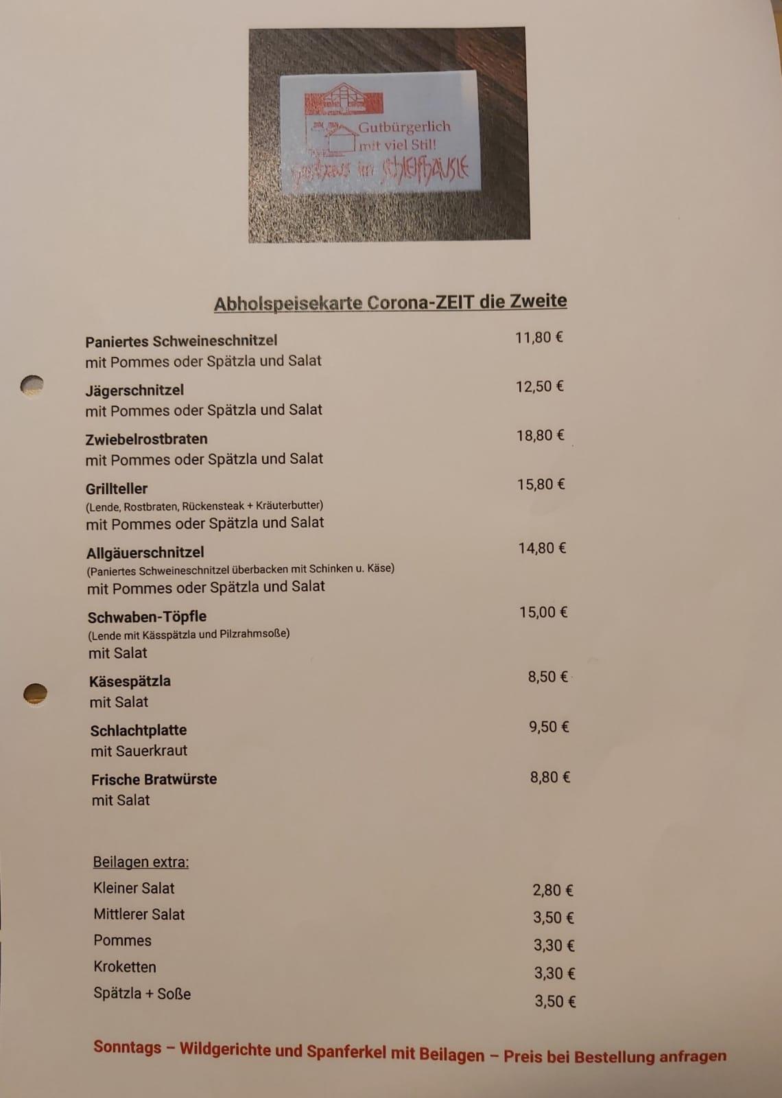 Menu at Gasthaus im Schleifhäusle restaurant, Ellwangen