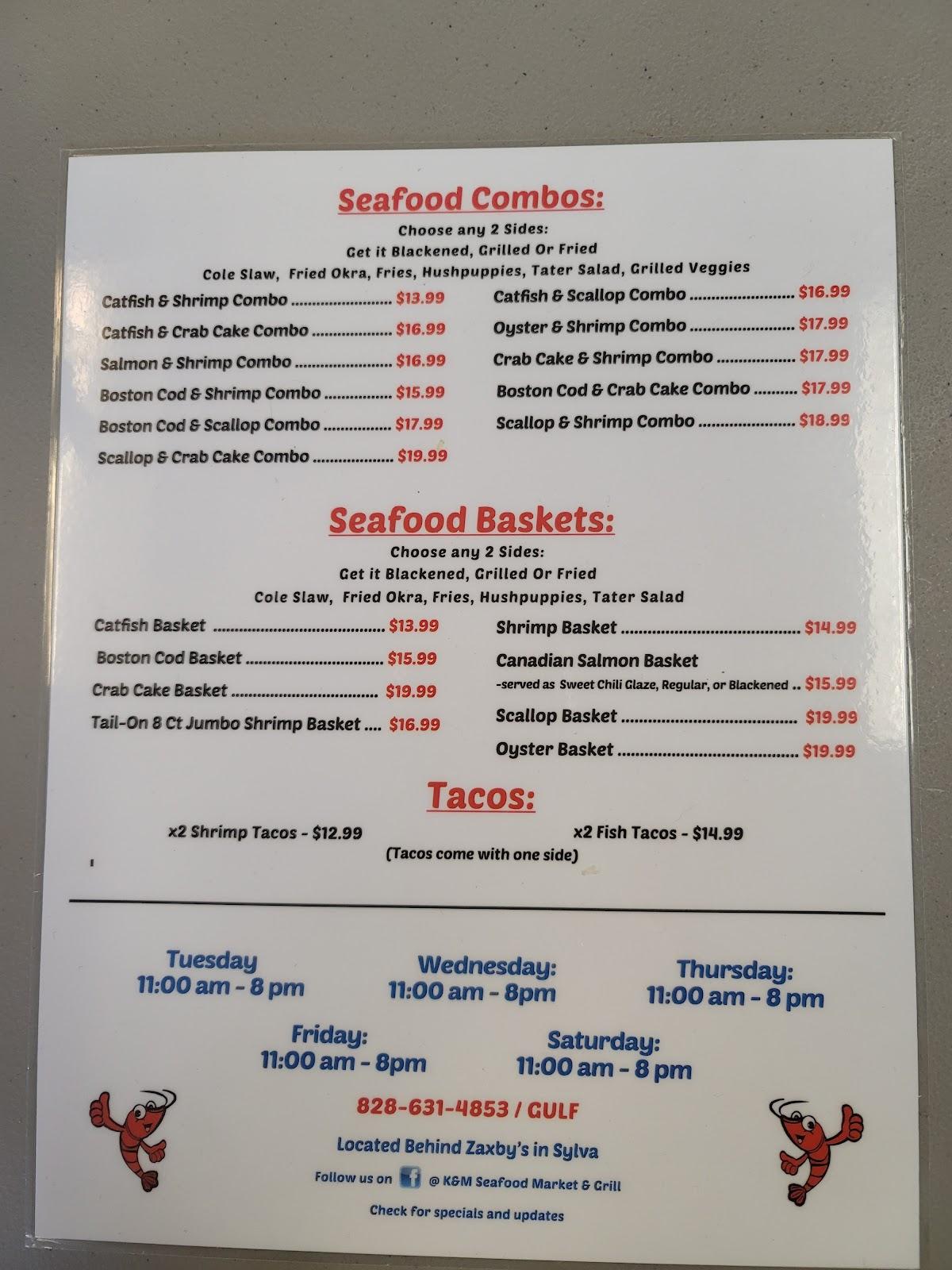 Menu at K & M Seafood Market and Grill restaurant, Sylva