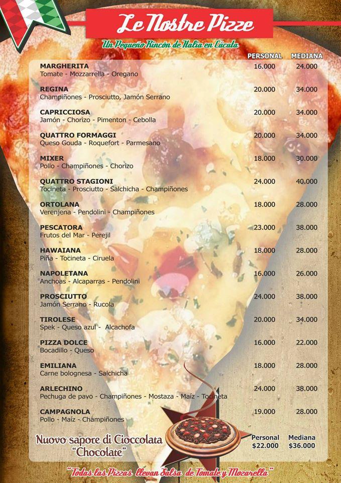 Carta de La Barra Trattoria italiana Parilla, Pasta y pizza, Cúcuta