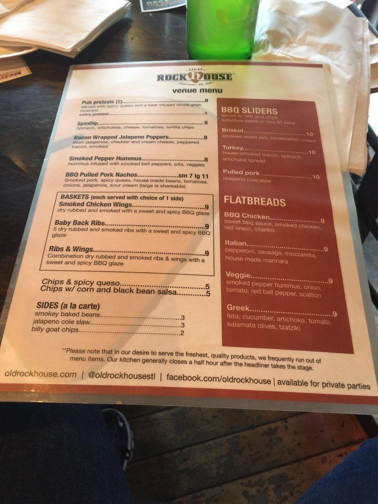 Menu at Old Rock House pub & bar, St. Louis, S 7th St