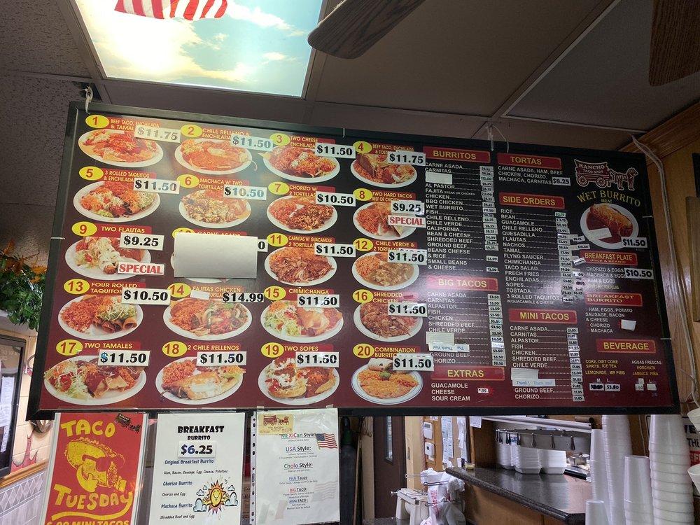 Menu at Rancho Taco Shop restaurant, Norco