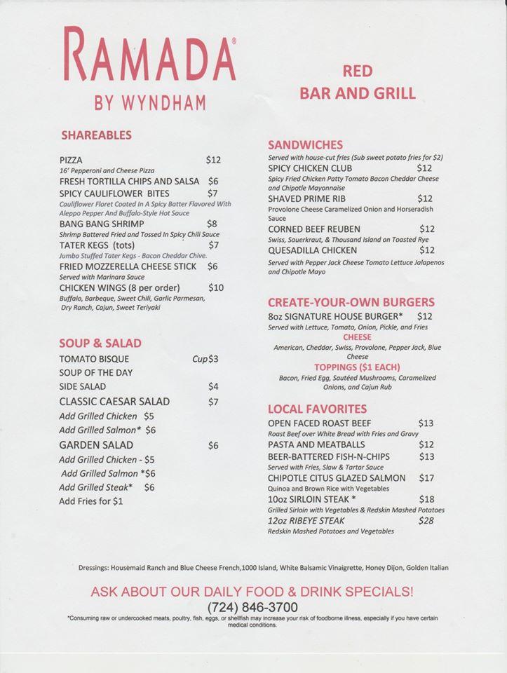 Menu at Red Bar and Grill, Beaver Falls