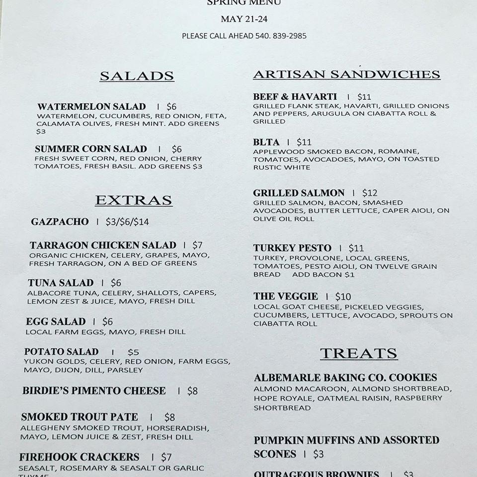 Menu at Warm Springs Gallery cafe, Warm Springs