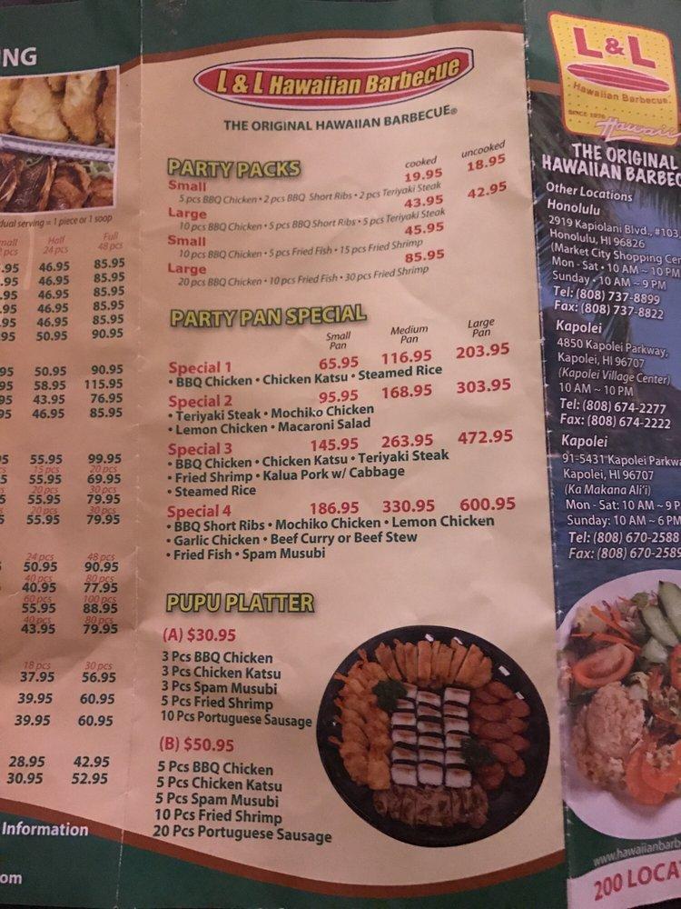 Menu at L&L Hawaiian Barbecue, Pearl City, Makolu St