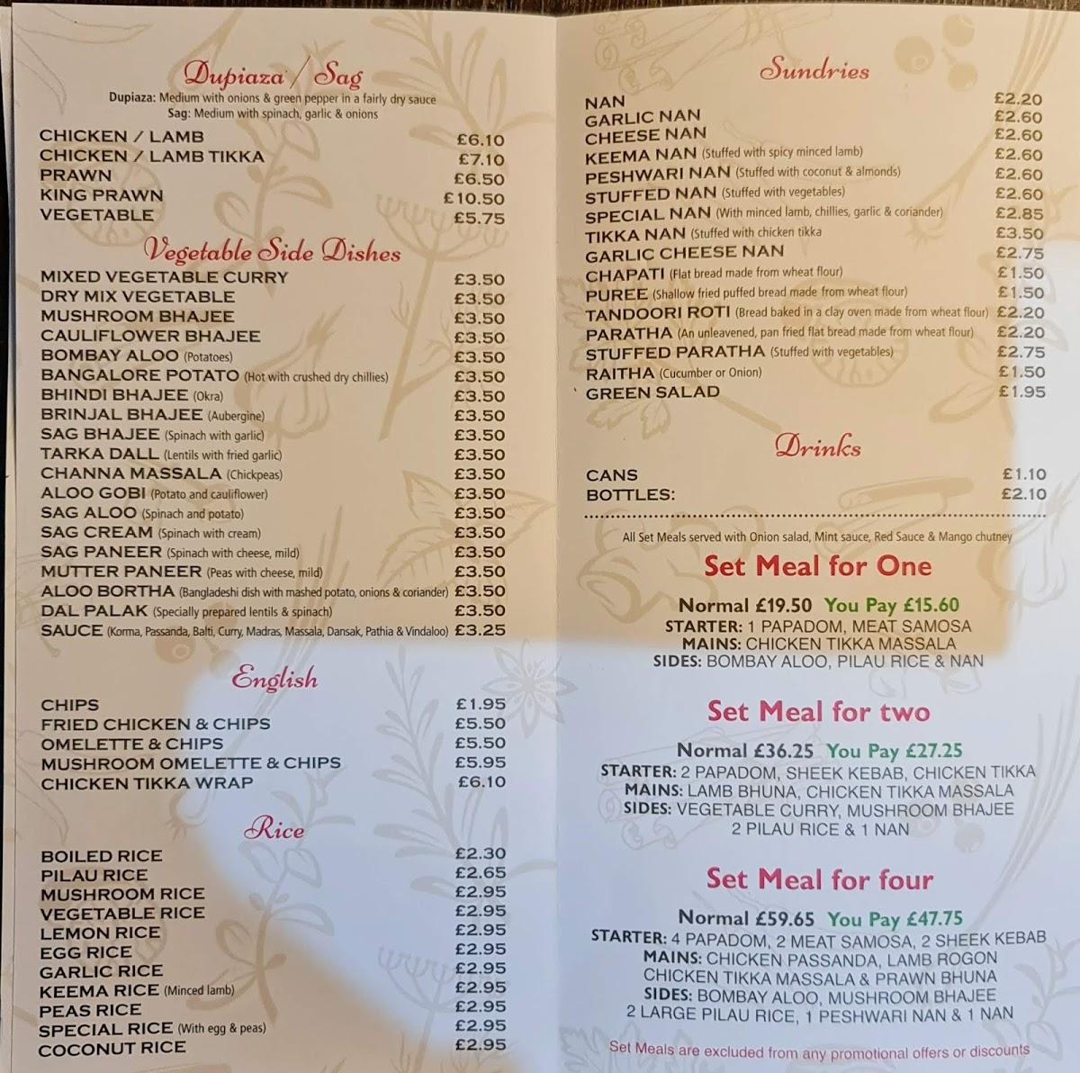 Menu at Pink Chilliz restaurant, Canvey Island, 354 Long Rd