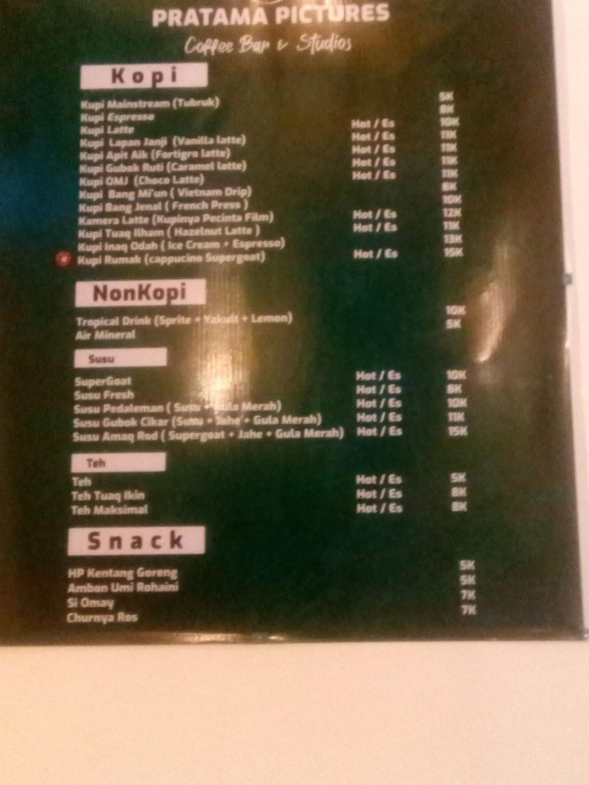Menu at Pratama Pictures (Coffee Bar & Studios), Labu Api