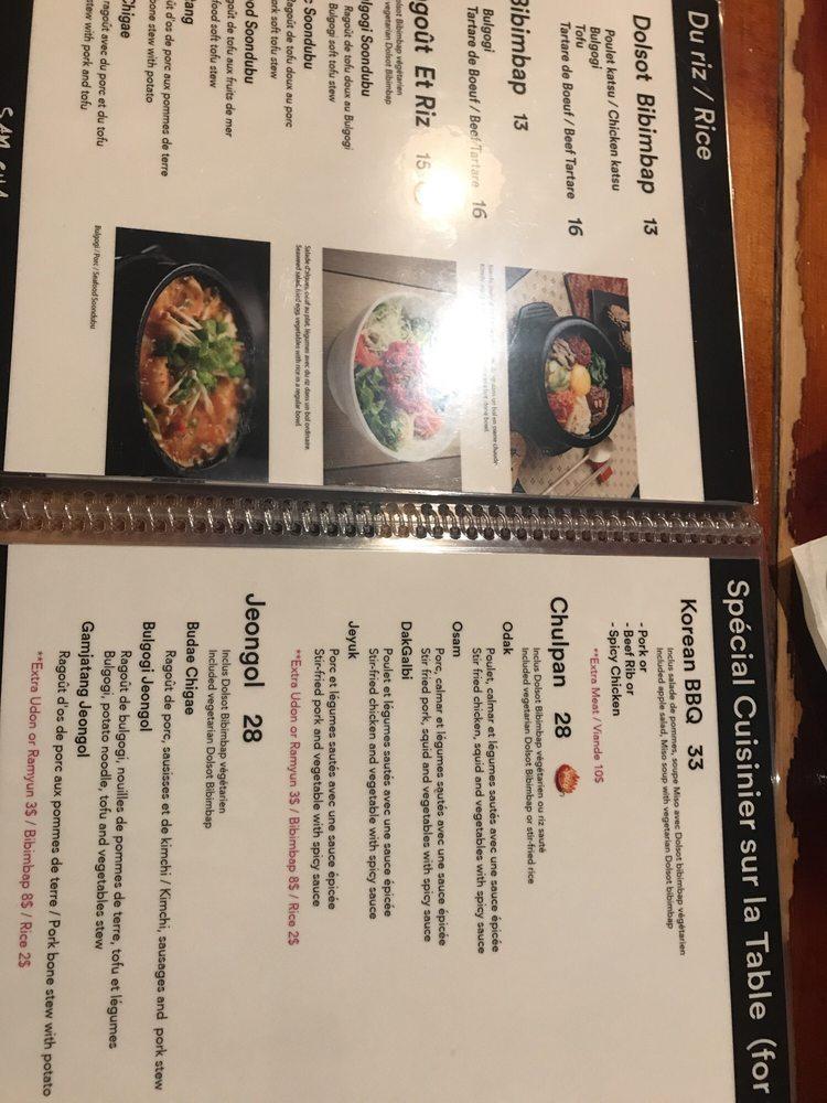 Menu at Sam Cha restaurant, Montreal