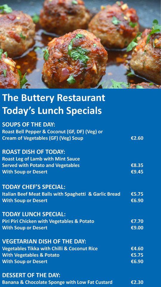 Menu at Trinity College Catering cafeteria, Dublin