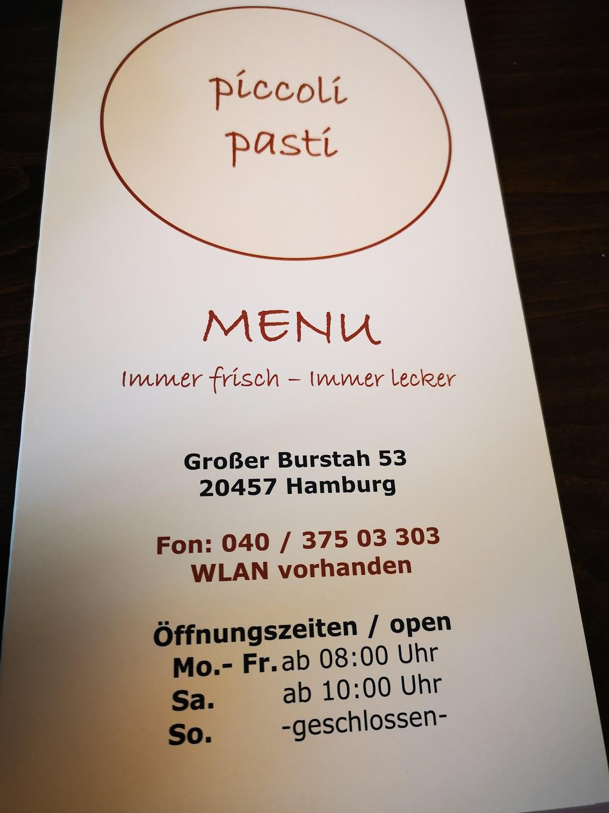 Speisekarte von piccoli pasti restaurant, Hamburg
