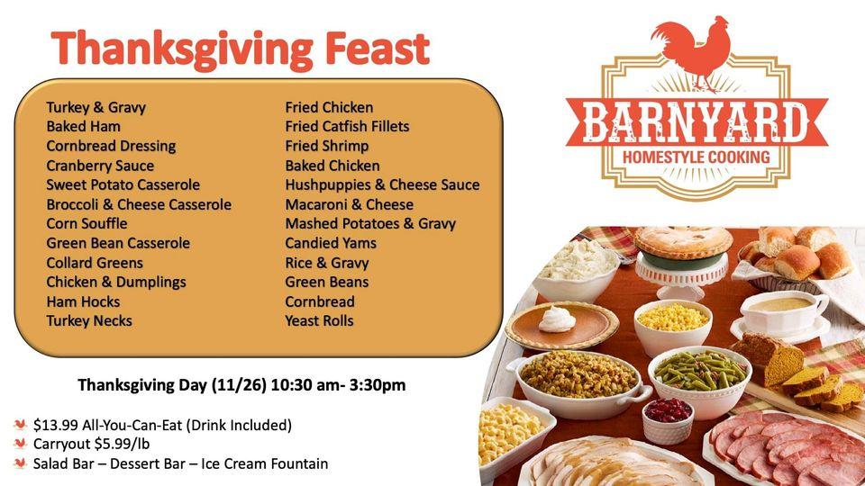 Menu at Barnyard Buffet, Saraland