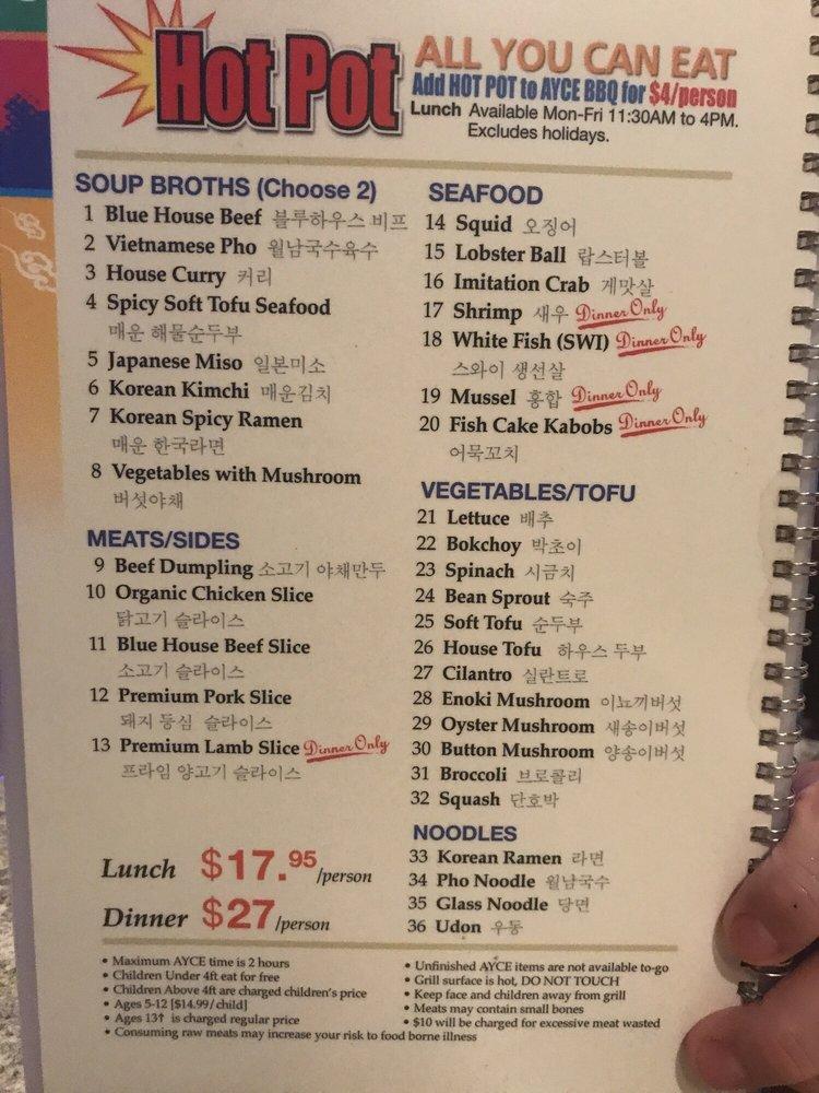Menu at Blue House Korean BBQ, Sacramento