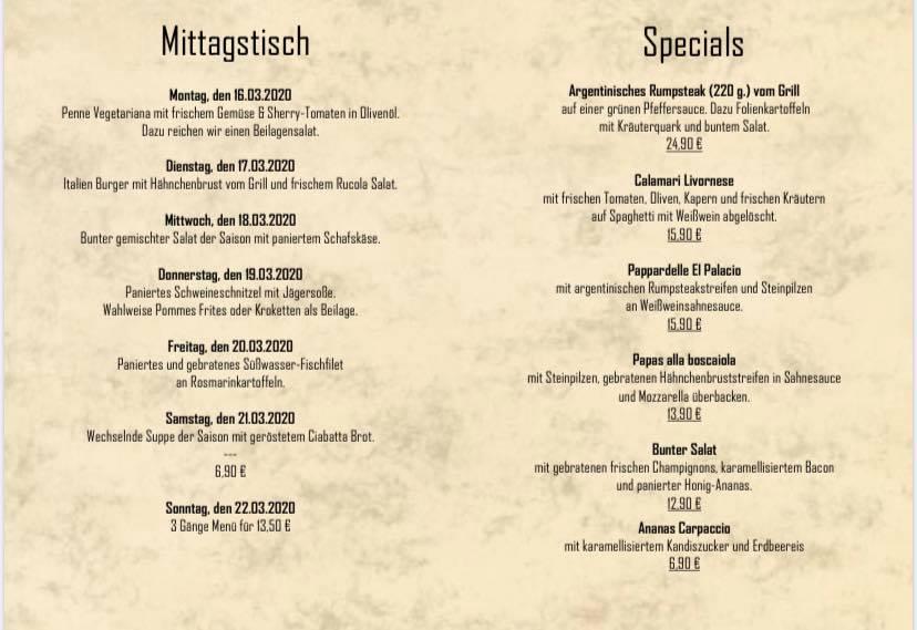 Menu au El Palacio restaurant, Wissen