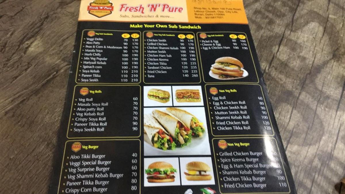 Menu at Fresh 'N' Pure, New Delhi