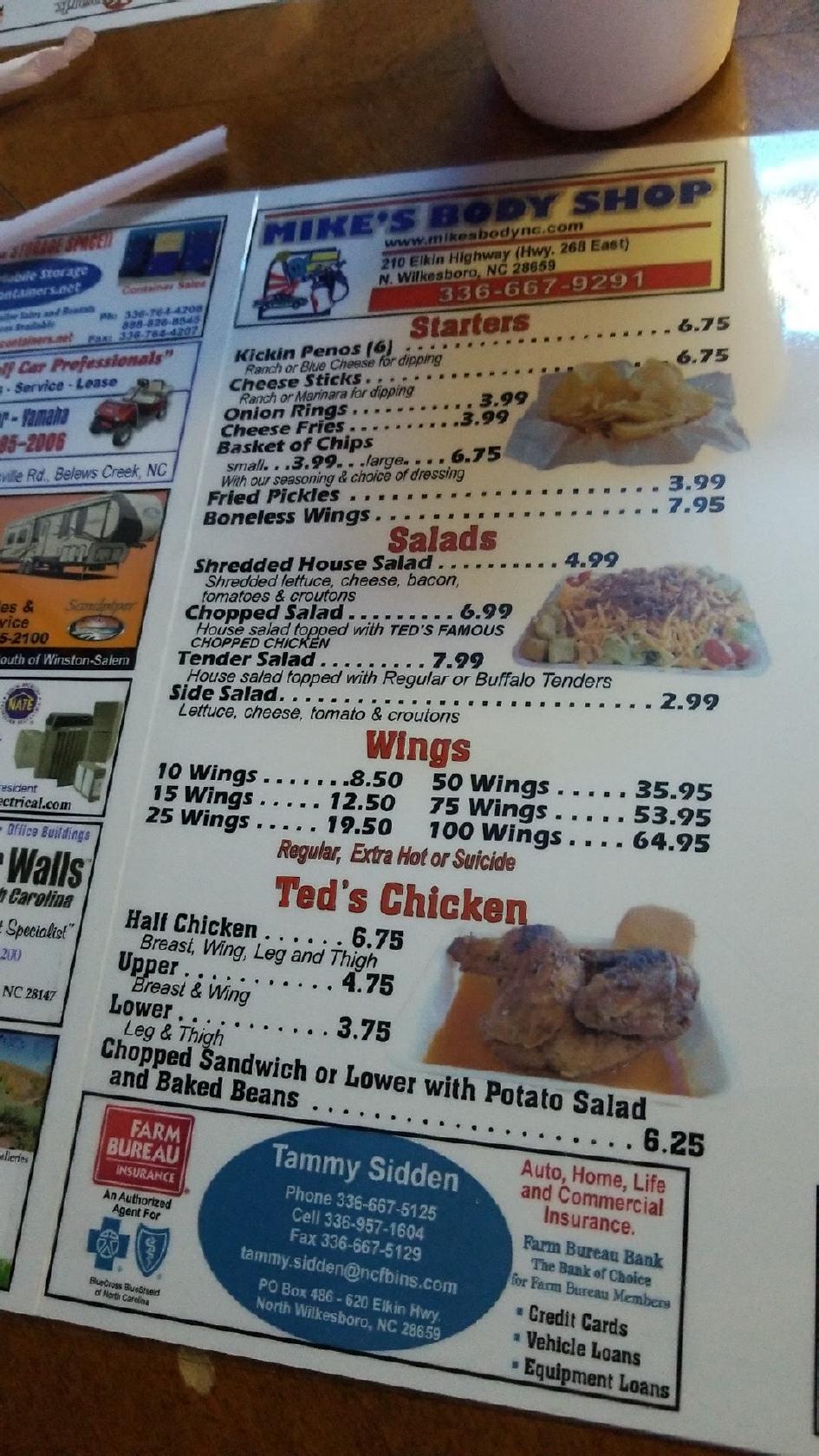 Menu at Teds Famous Kickin' Chicken LLC restaurant, North Wilkesboro