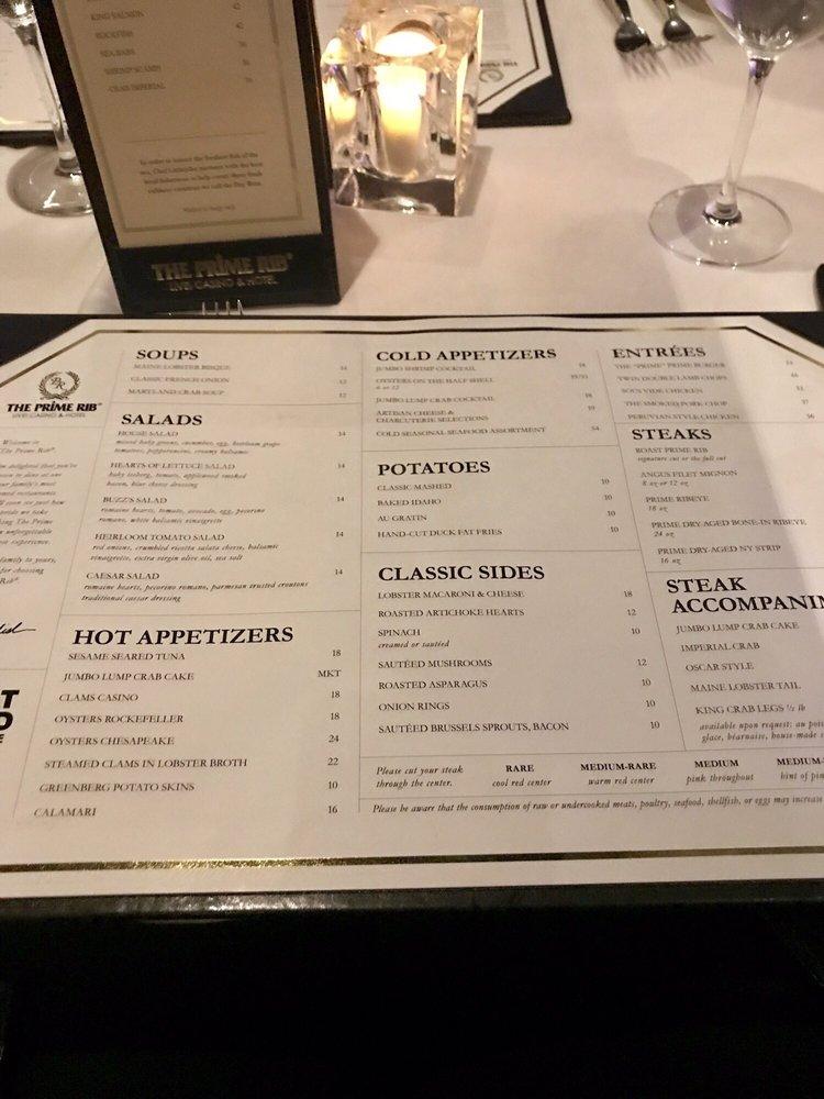 Menu at The Prime Rib at Live! Casino & Hotel steakhouse, Hanover ...