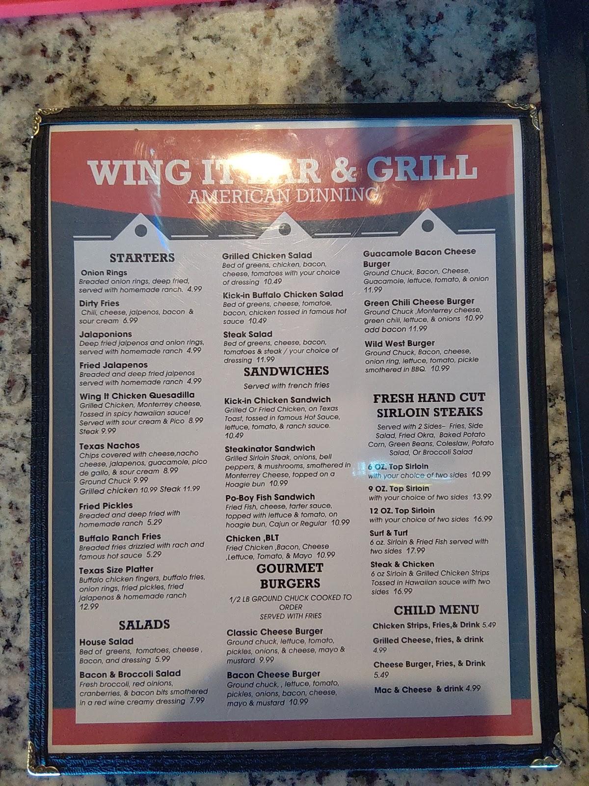 Menu at Wing It Bar & Grill, El Paso, Woodrow Bean Transmountain